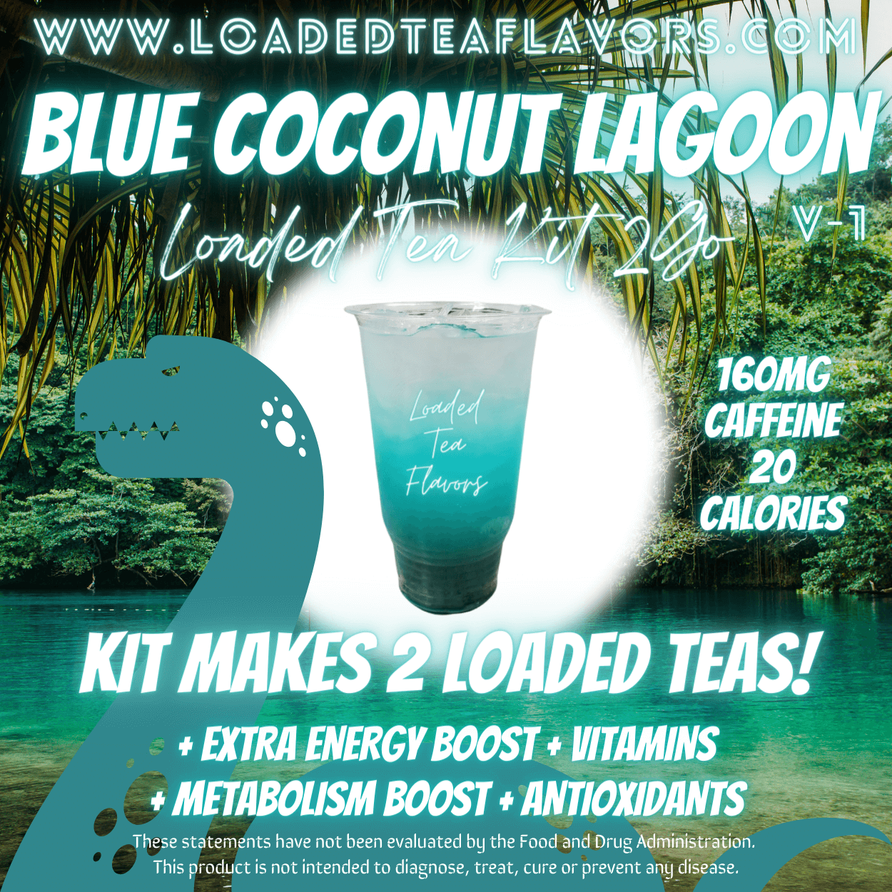 Blue Coconut Lagoon Flavored 💙 Loaded Tea Kit 2GO ~ Makes 2-32oz Teas ...