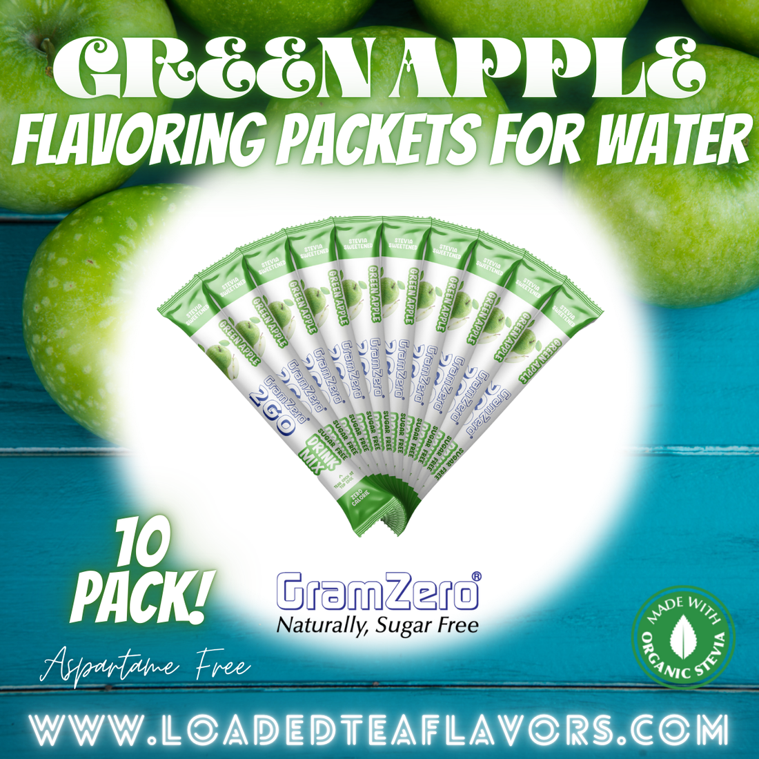 GREEN APPLE Stevia Water Flavor Packets 🍏 Sugar Free Flavoring Packets – Loaded Tea Flavors