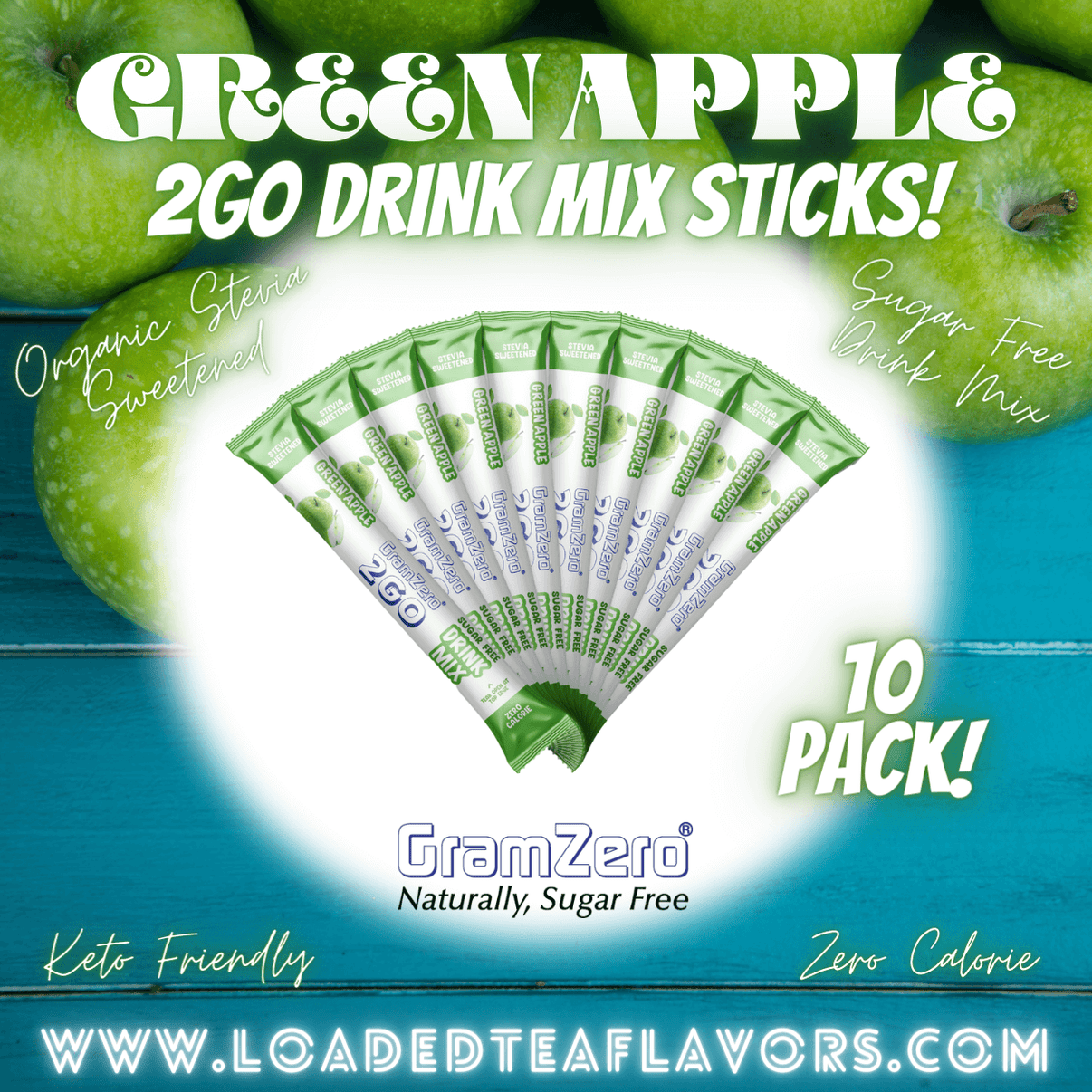 GREEN APPLE Stevia Water Flavor Packets 🍏 Sugar Free Flavoring Packets ...
